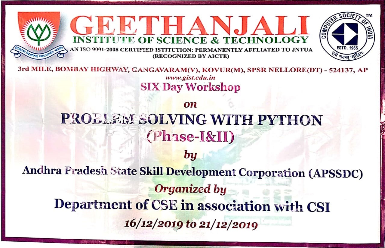Six Days Workshop At Gist On Problem Solving And Programming In Python Geethanjali 2906